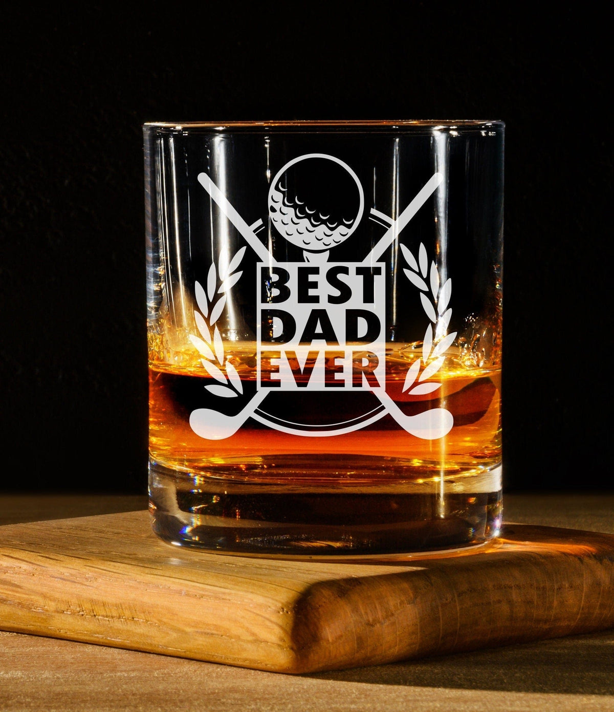 Best Dad Ever Whiskey Glass Dad Golf T Run Wild Engraving