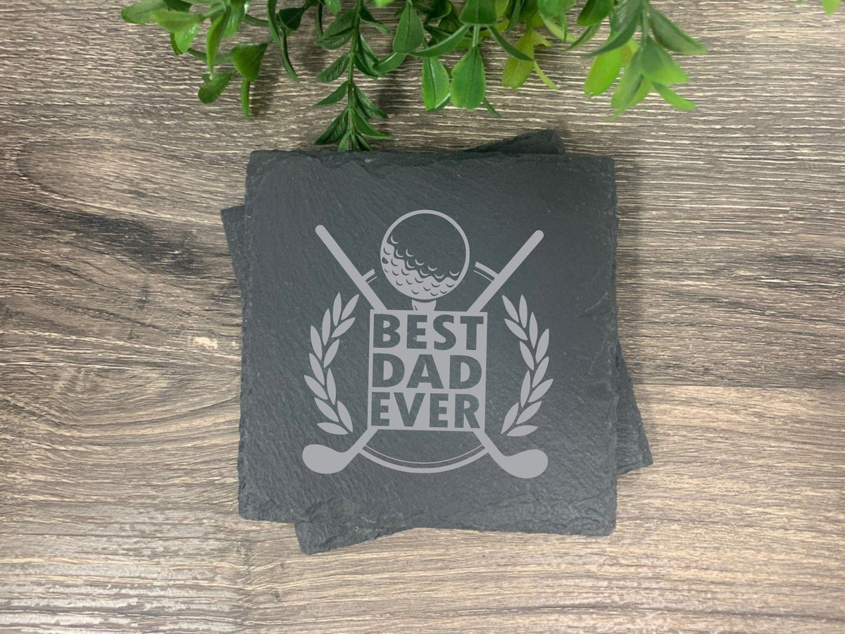 Best Dad Ever Slate Drink Coasters | Golf Design for Father’s Day | Run ...