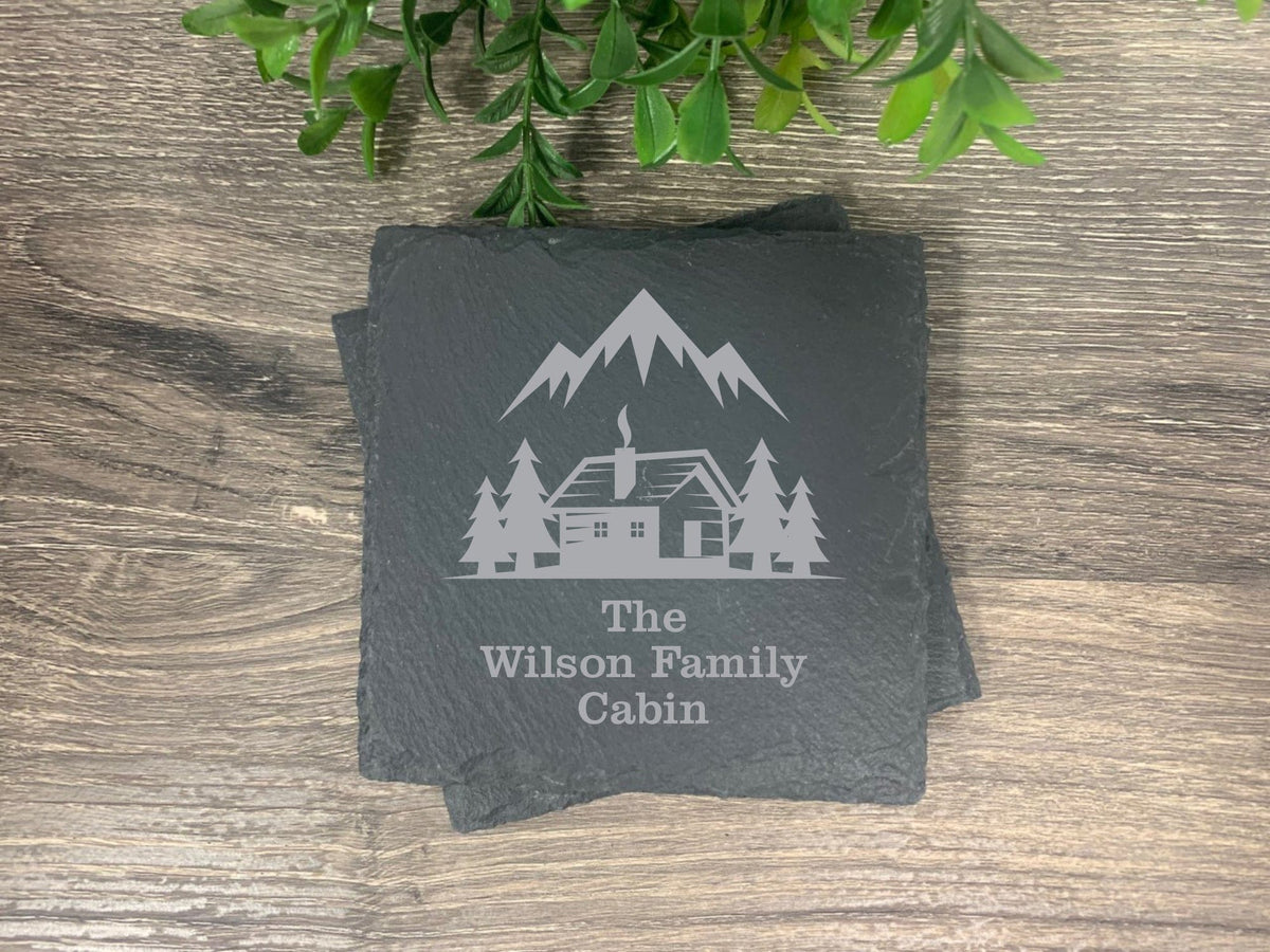 Rustic Cabin Coaster Set | Personalized Slate Coasters with Last Name ...