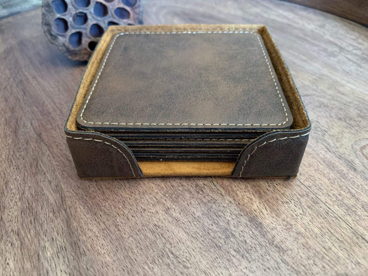 Personalized Leaf Coaster Set With Holder | Run Wild Engraving