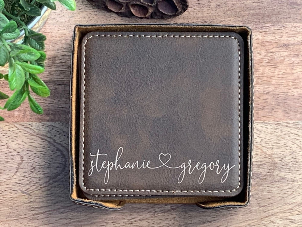 Engraved Coaster Set With Heart And Names | Run Wild Engraving